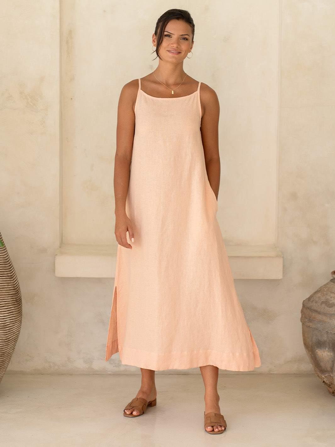 Peony Linen Dress Coral | Soft Coral Linen Dress – Nomad the Label US