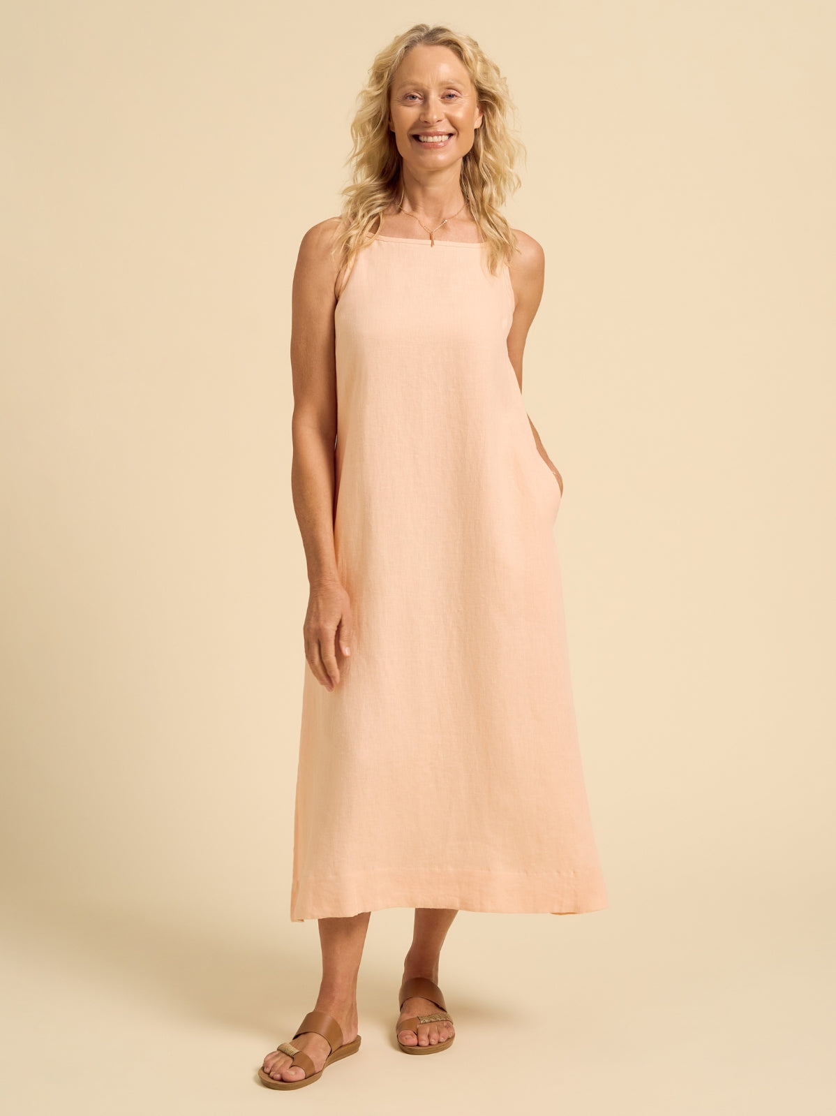 Peony Linen Dress Coral | Soft Coral Linen Dress – Nomad the Label US